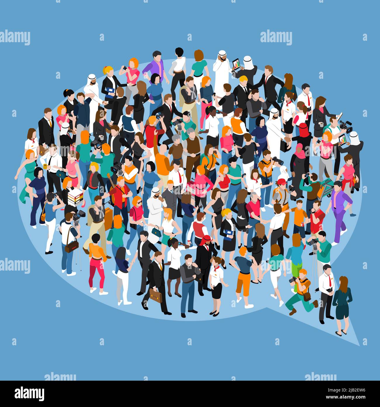 Crowd of different people standing in form of speech bubble isometric ...