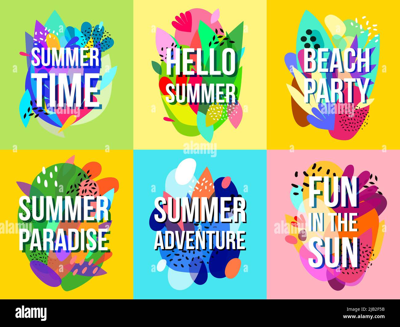 Summer time sales advertisement 6 bright abstract banners collection ...