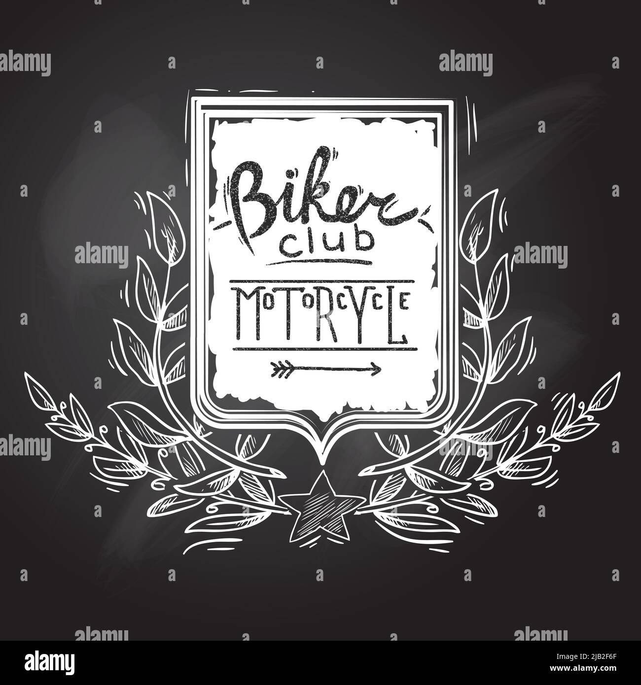 Chalkboard biker club motorcycle emblem with shield star and wreath ...
