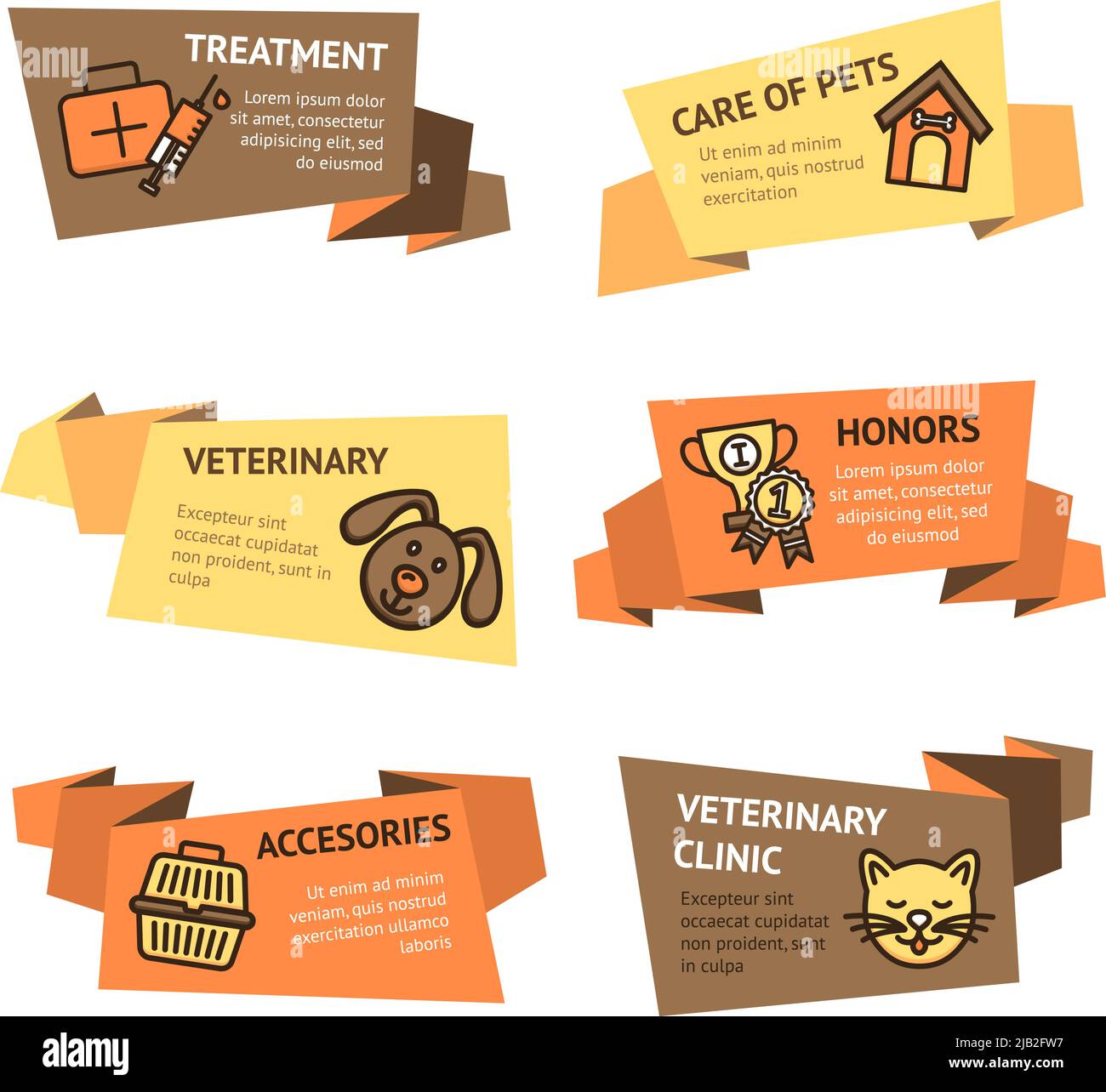 Veterinary paper banner set with pets treatment clinic accessories ...
