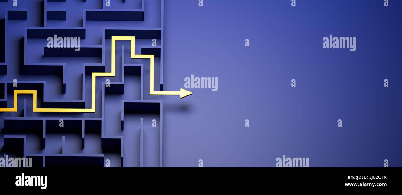 Concept - solving a complex problem. Blue maze and floor with yellow ...