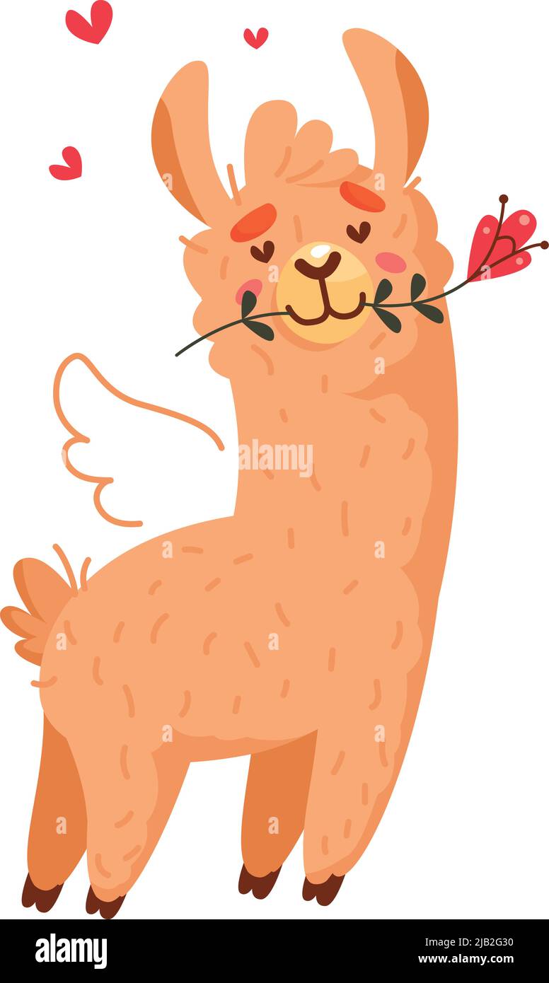 Romantic llama with red flower and decorative hearts. Love symbol Stock ...
