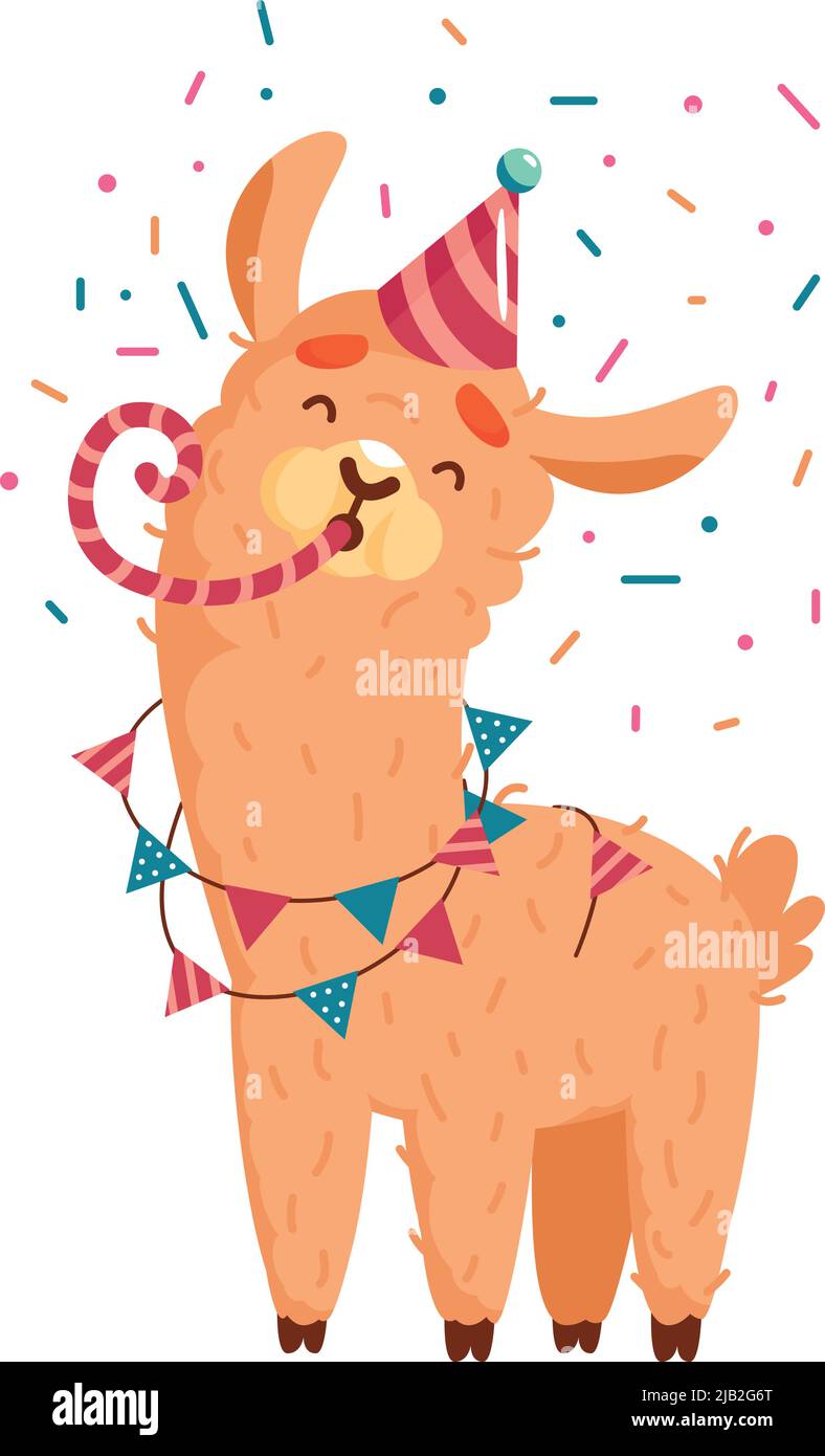 Happy llama in party hat. Holiday celebration character Stock Vector ...