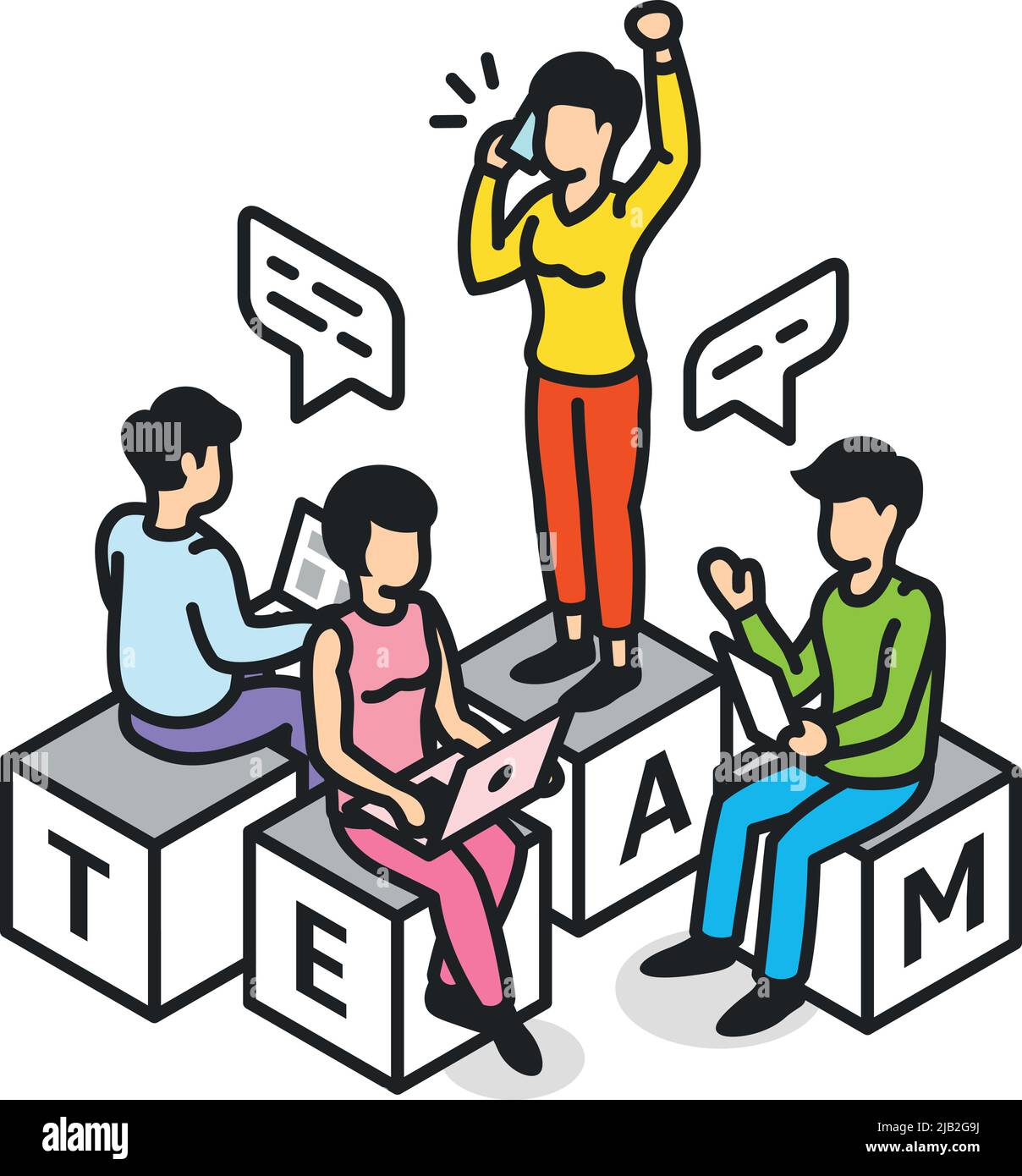 Teamwork isometric icon. Team people working together Stock Vector ...