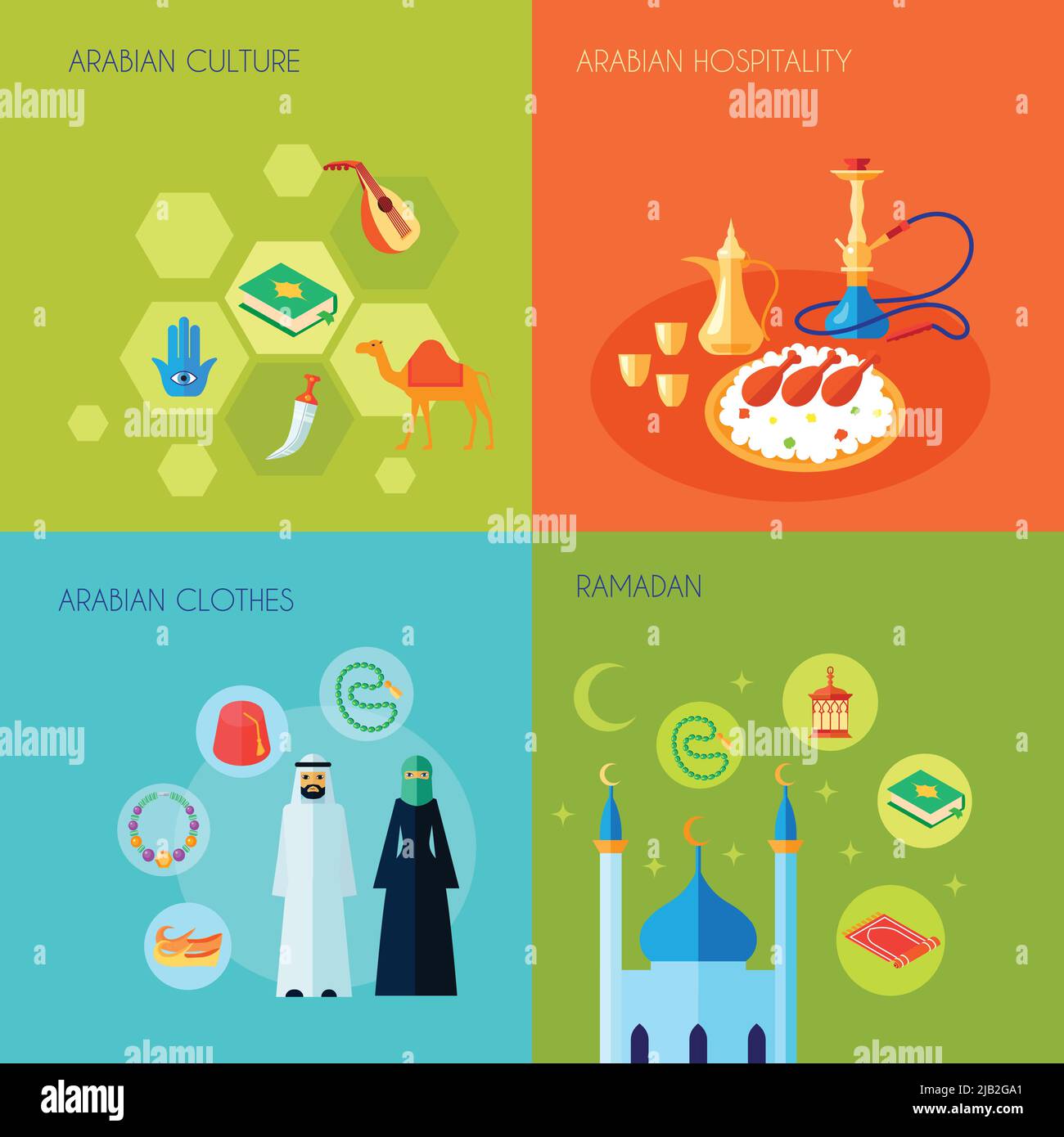Arabic culture design concept set with hospitality clothes and ramadan ...