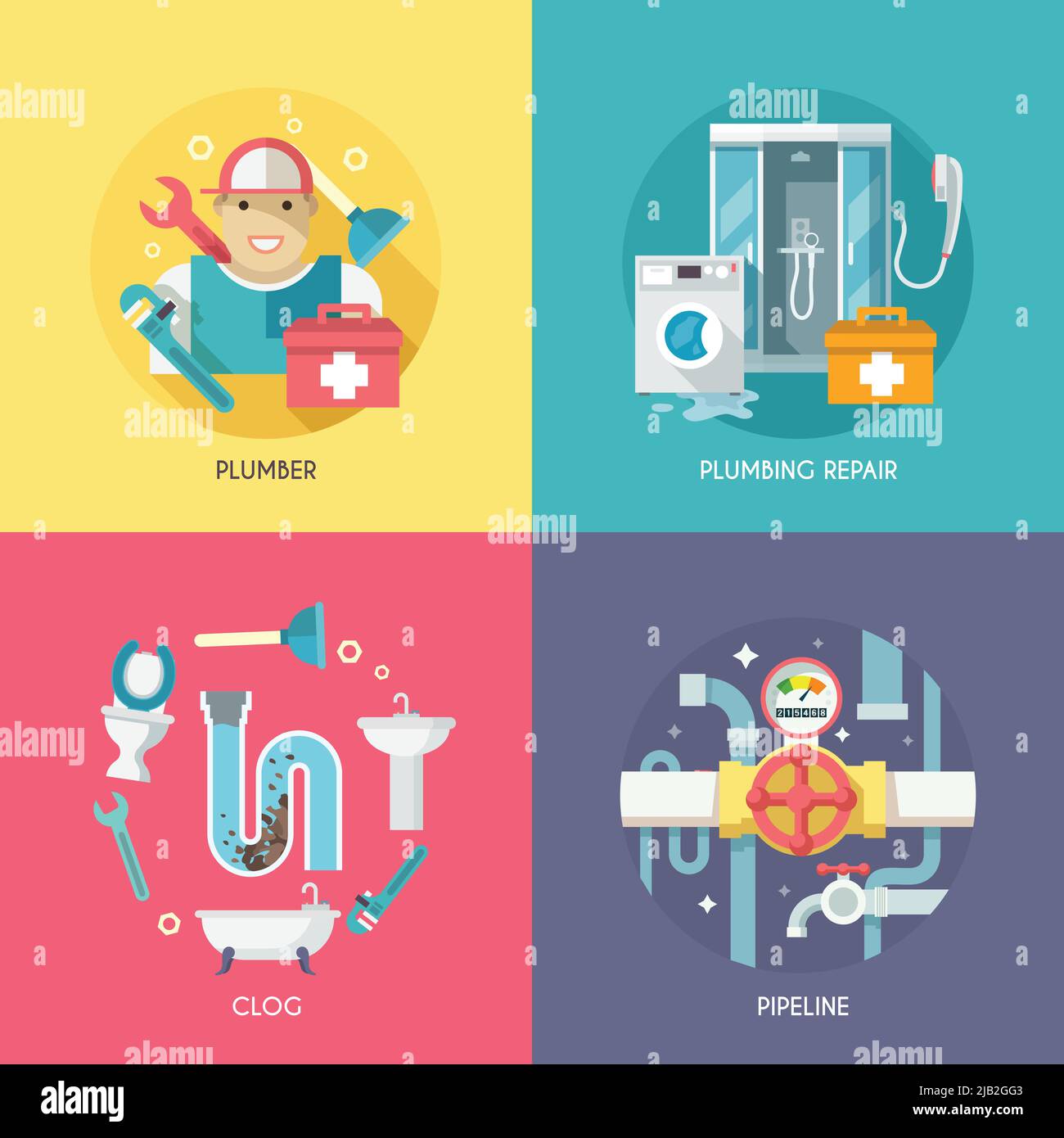 Plumber repairing pipeline and cleaning clogged sink with plunger four ...