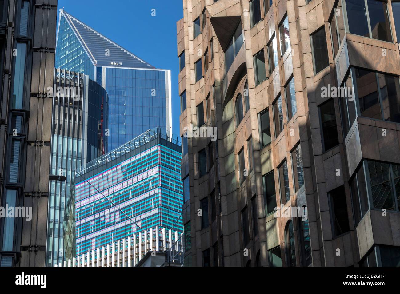 The brightly coloured dichroid glass of One Fen Court which is home to ...