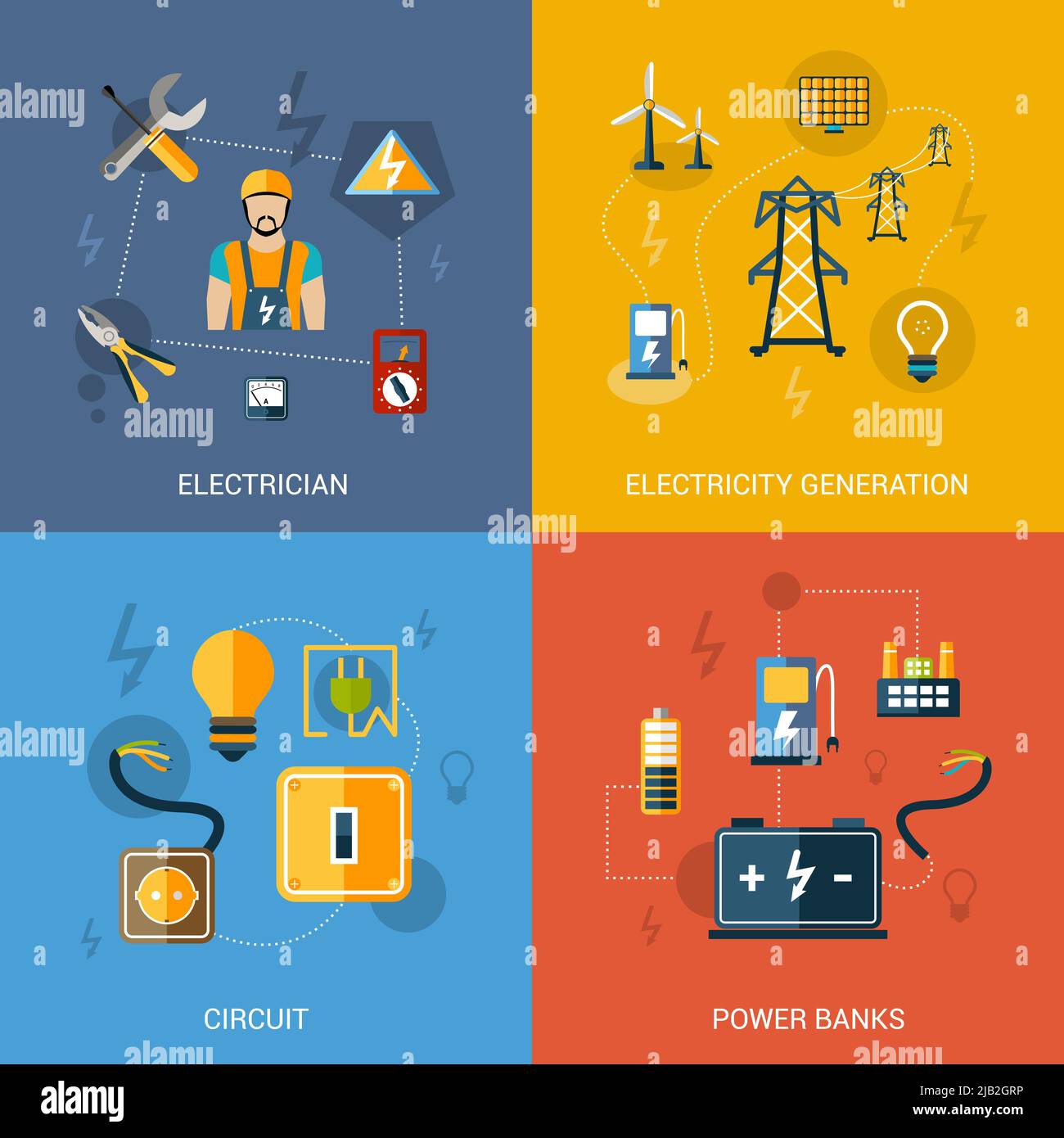 Electricity design concept set with electrician generation circuit ...