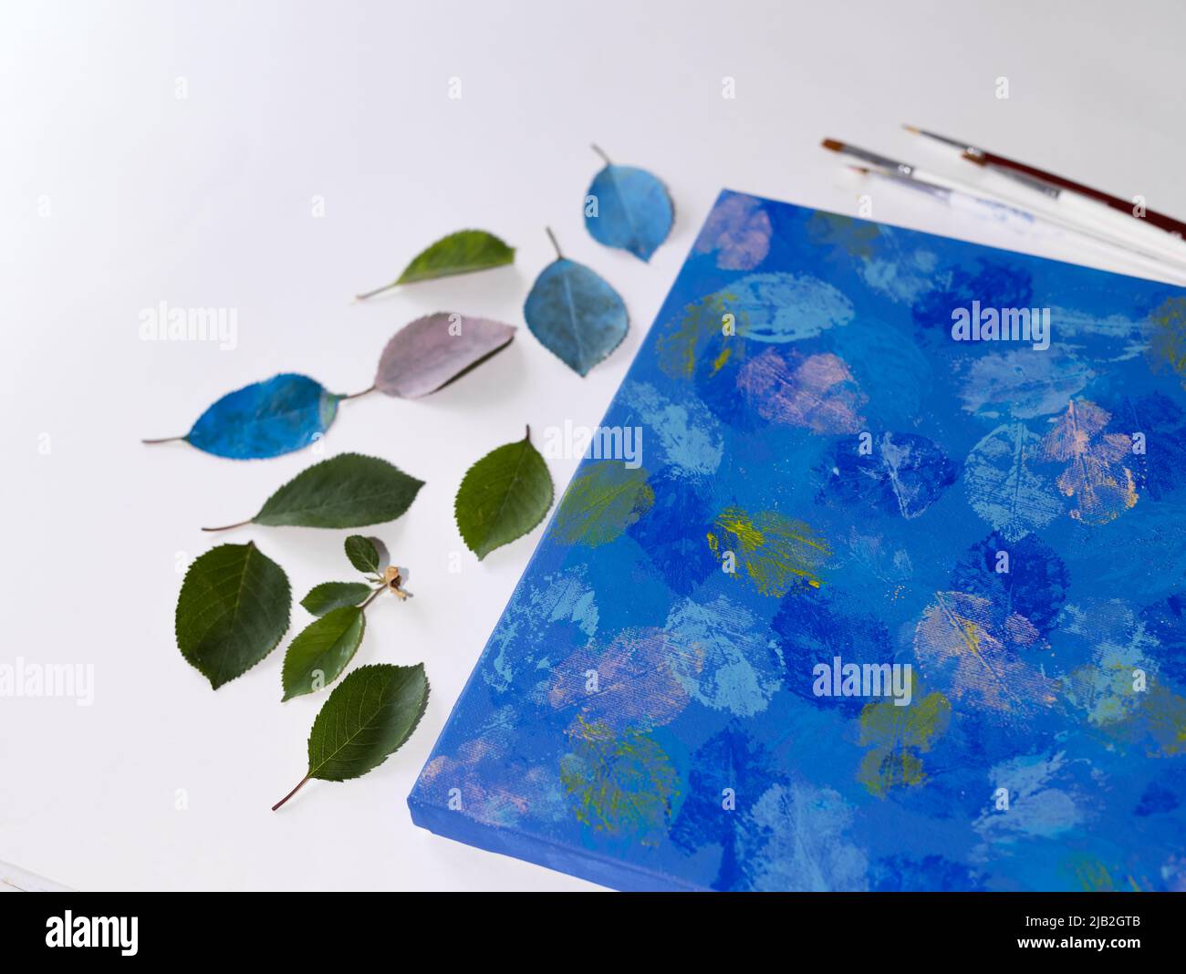 DIY Abstract botanical art. The picture is made by applying acrylic ...