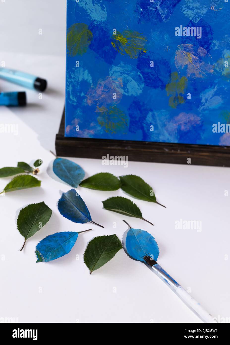 DIY Abstract botanical art. The picture is made by applying acrylic ...