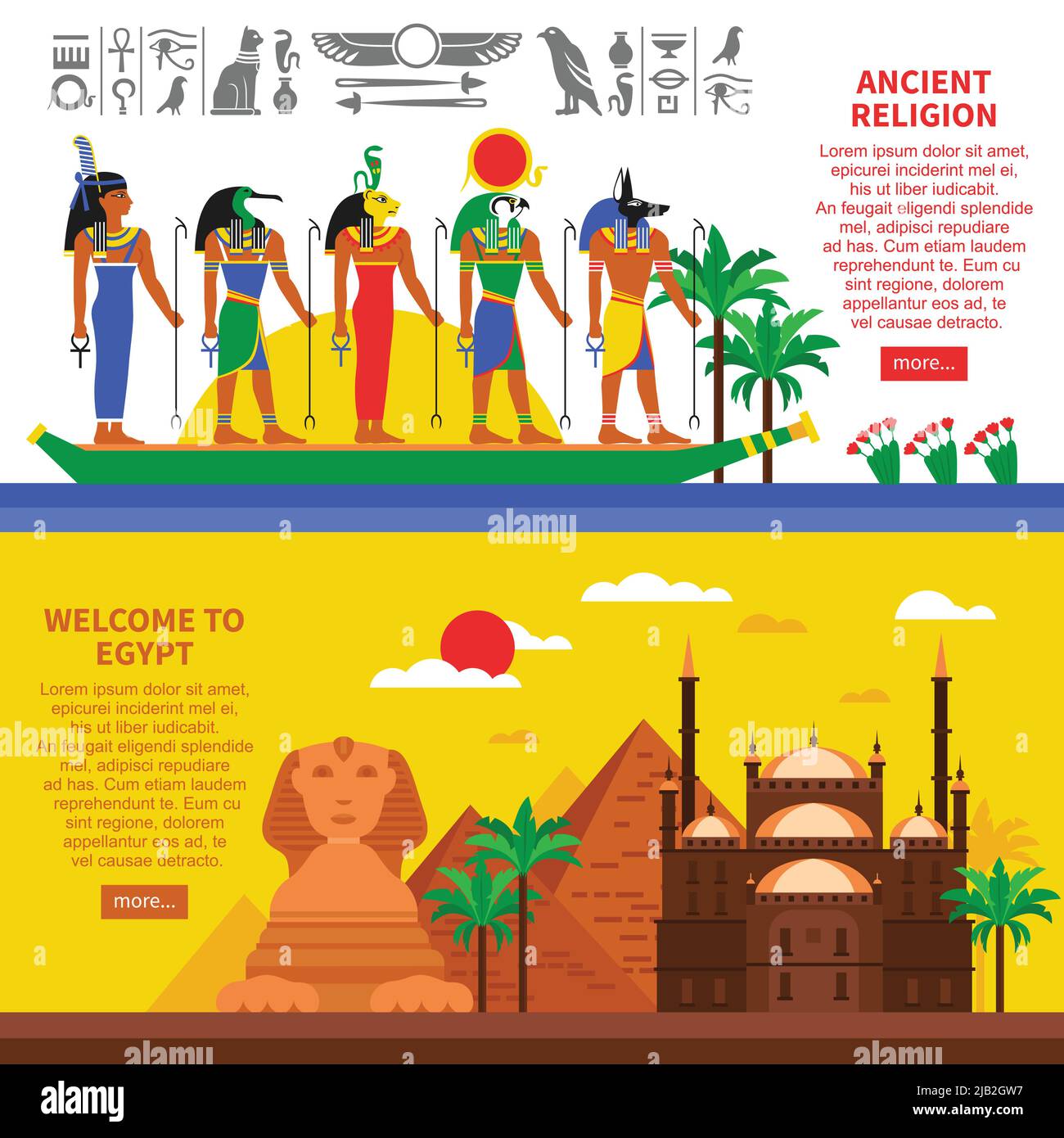 Egypt horizontal banners with egyptian landmarks decorative icons and ...