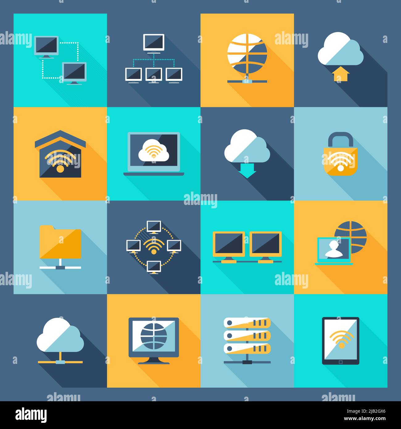 Network hosting data service web connection icons flat set isolated vector illustration Stock ...
