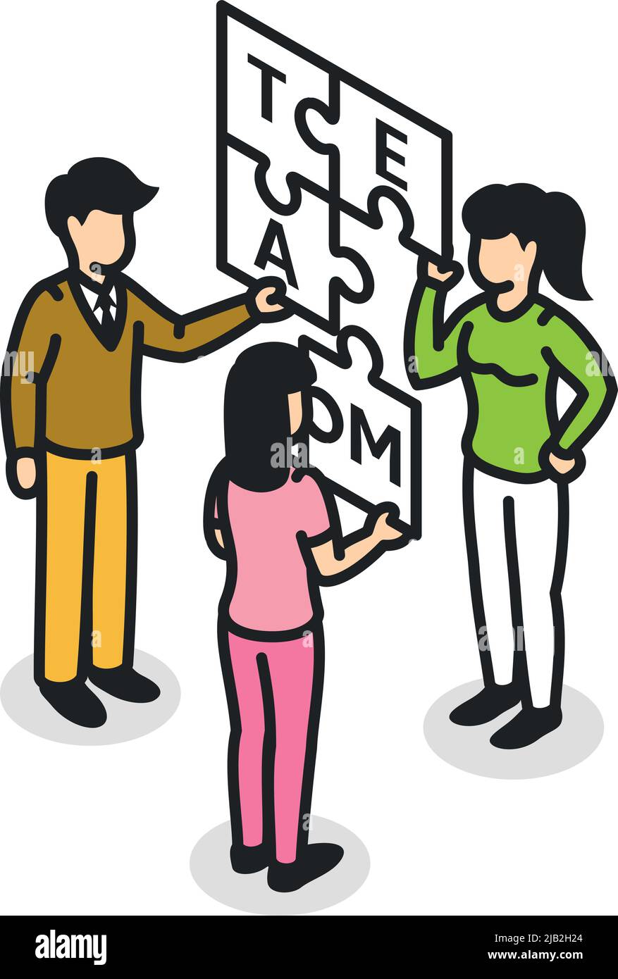 Team making jigsaw puzzle together. Isometric business icon Stock ...