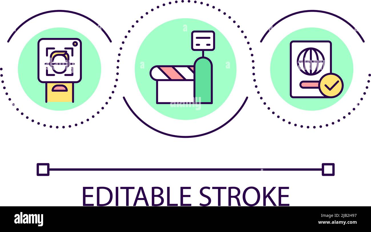 Border crossings control with biometric technology loop concept icon ...