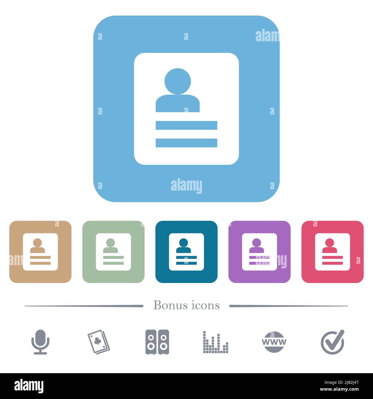 User profile solid white flat icons on color rounded square backgrounds ...