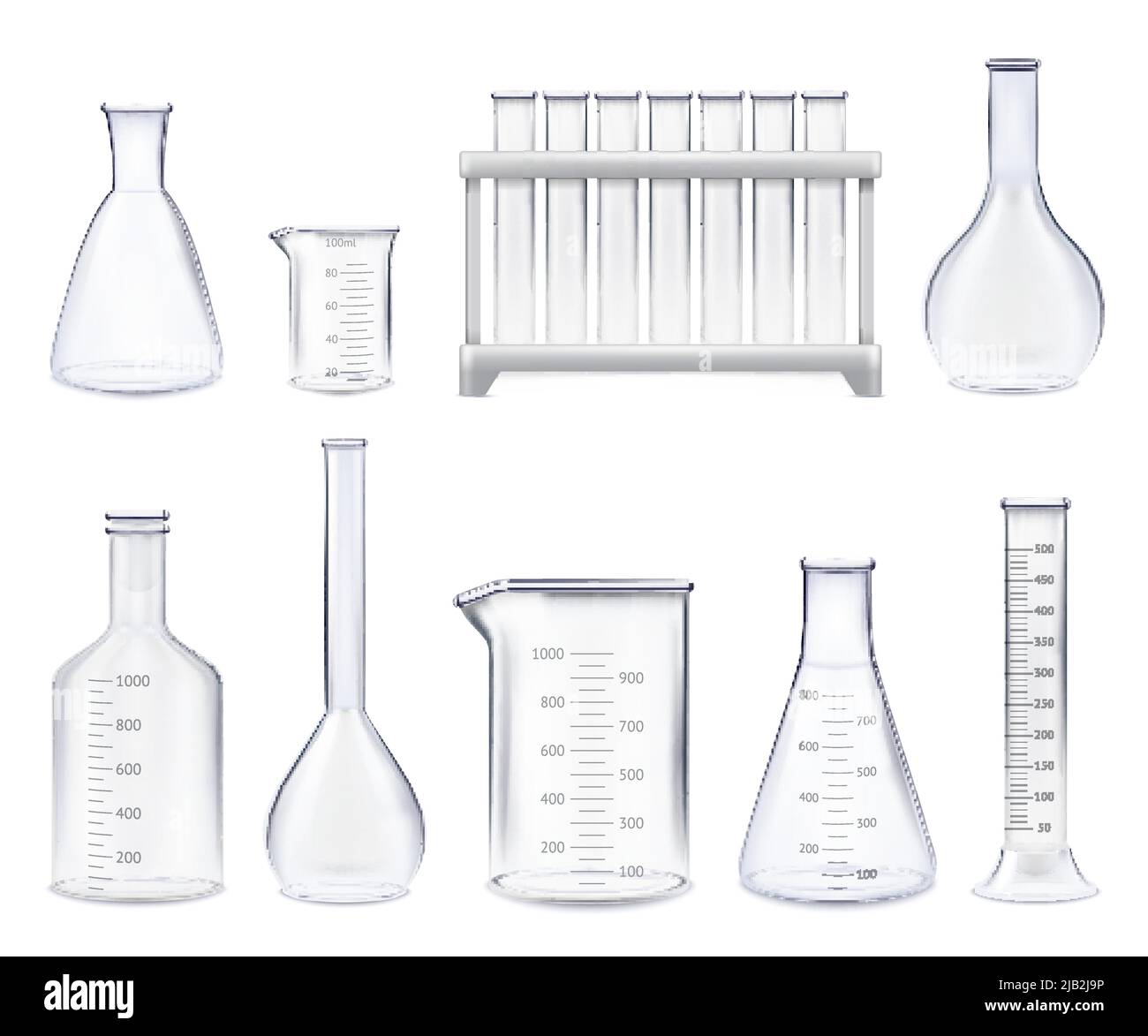 Set of realistic test-tubes and glass jars of various shape with ...