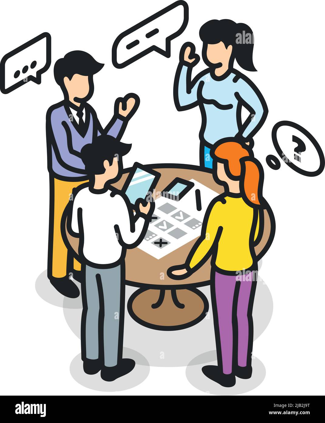 Team brainstorm icon. Isometric people talking about work Stock Vector ...