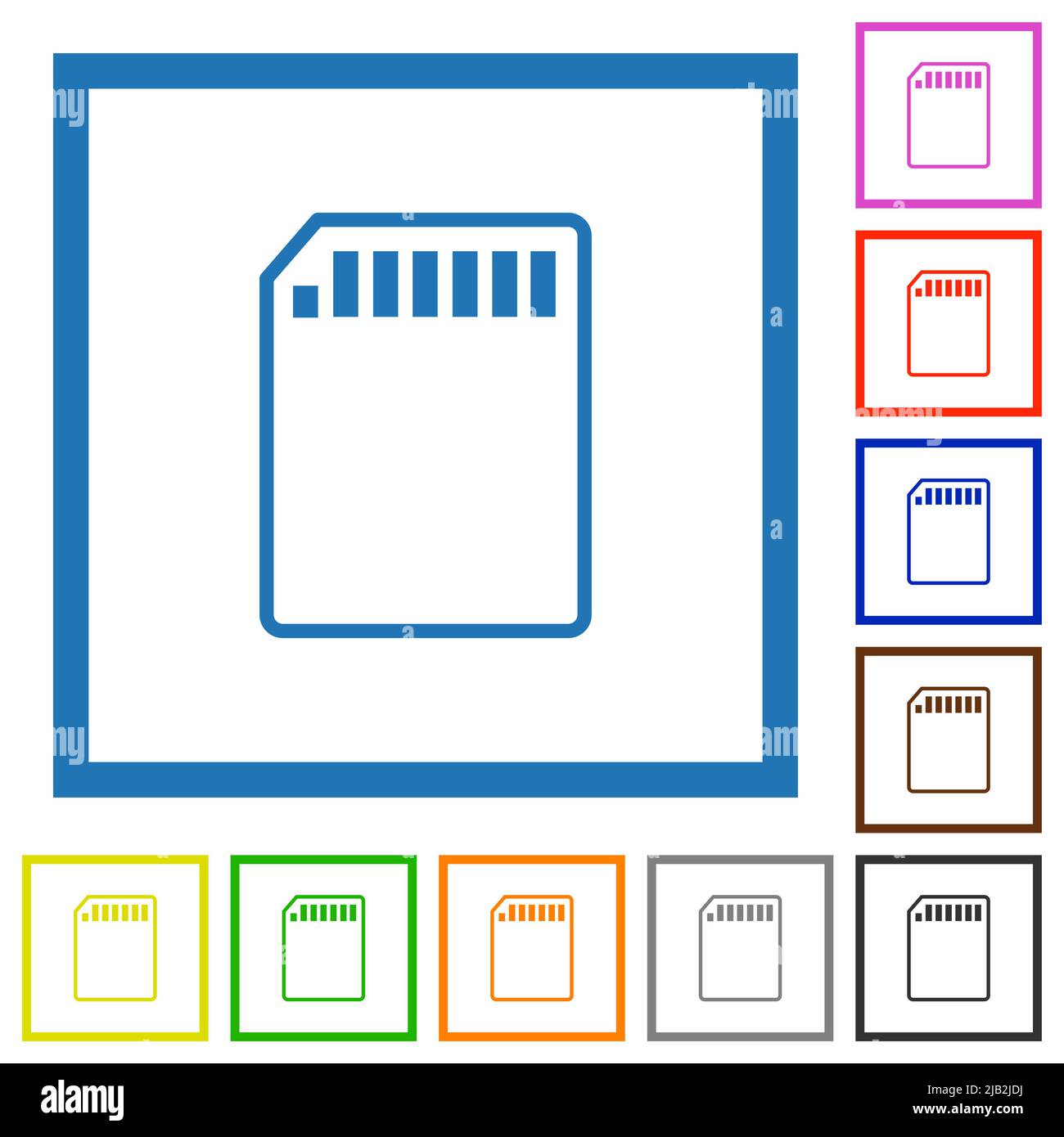 SD memory card outline flat color icons in square frames on white ...
