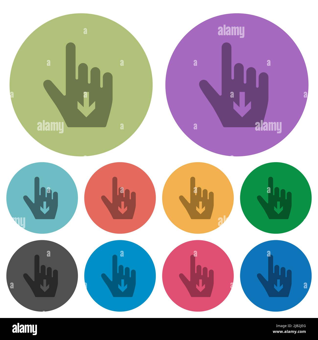 Hand cursor down solid darker flat icons on color round background ...