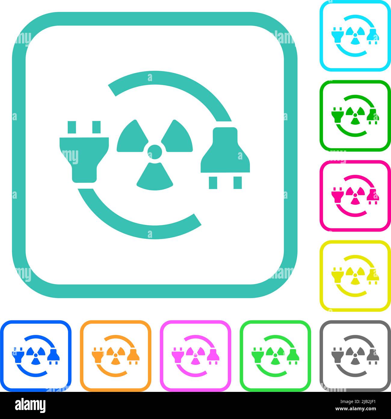 Nuclear energy vivid colored flat icons in curved borders on white ...