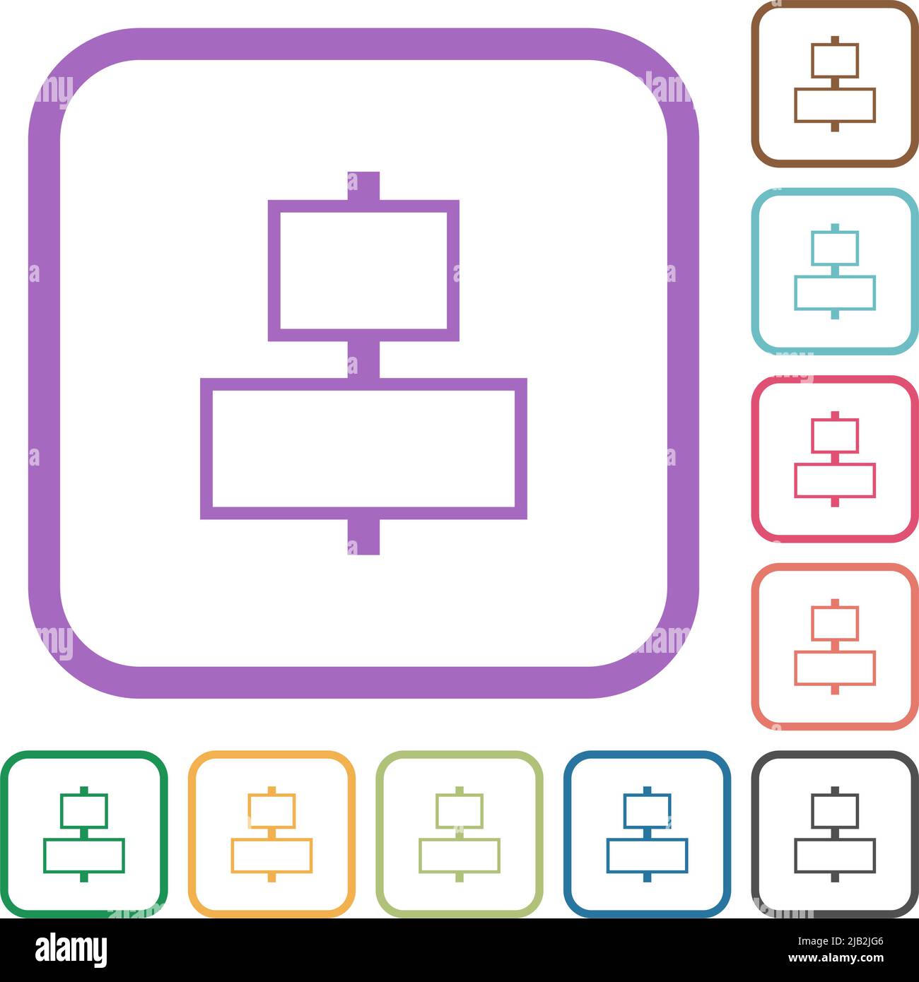 Align to center outline simple icons in color rounded square frames on white background Stock ...