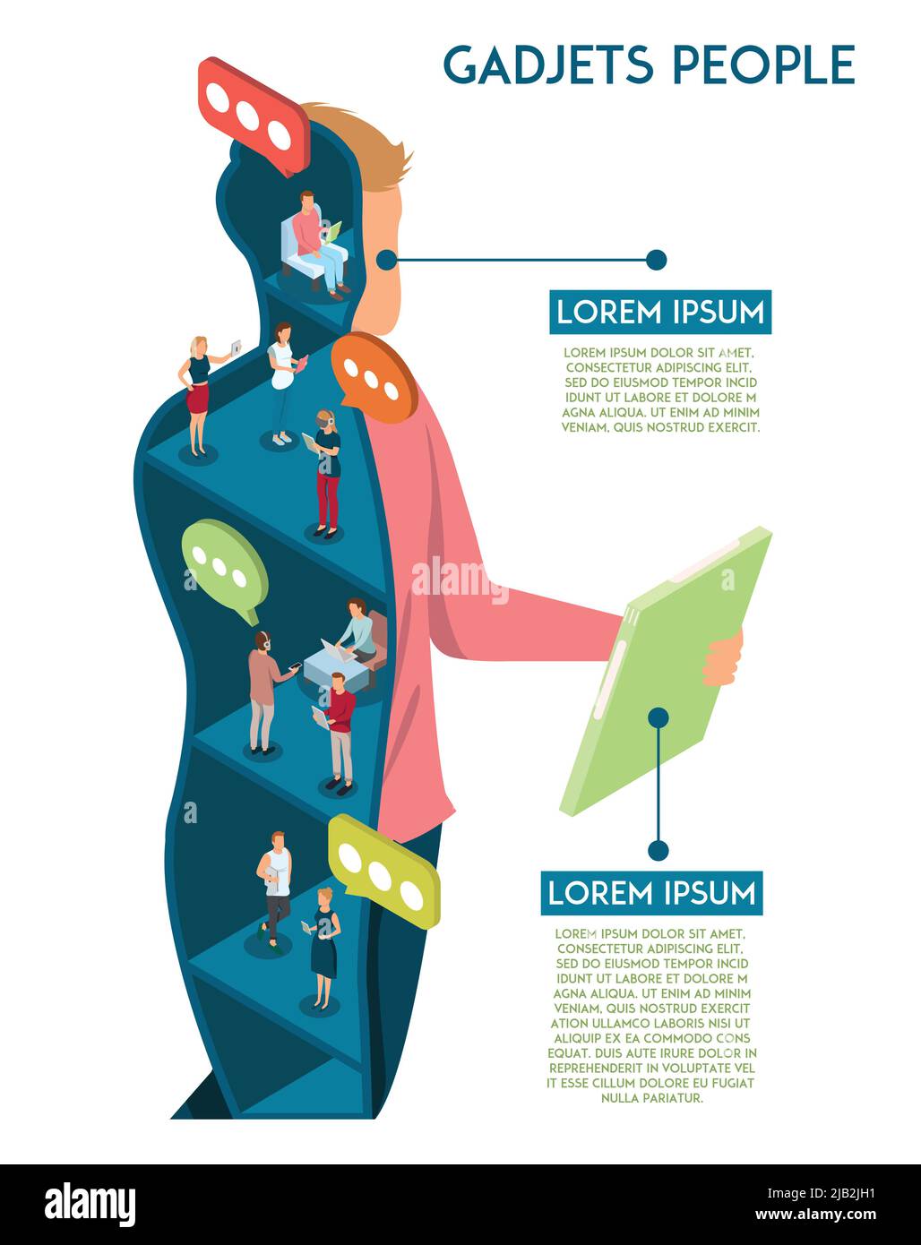 Gadgets human infographics with conceptual composition of male with ...