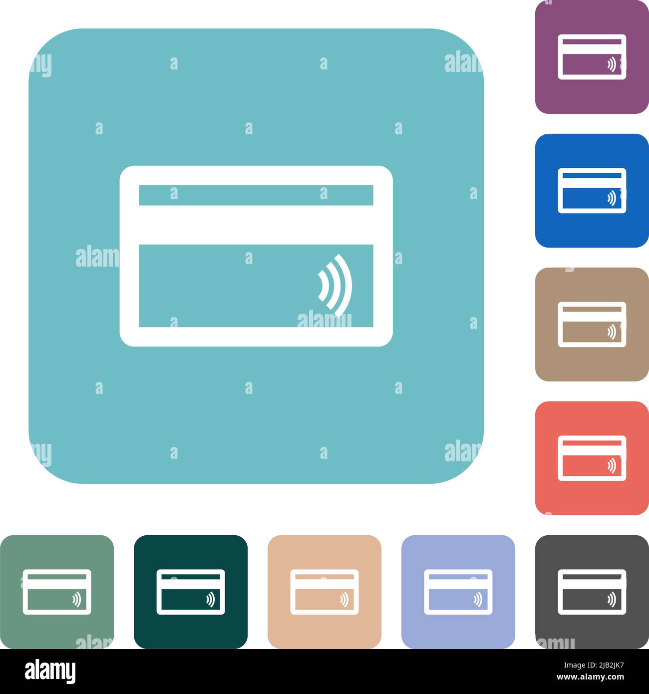Contactless credit card white flat icons on color rounded square ...
