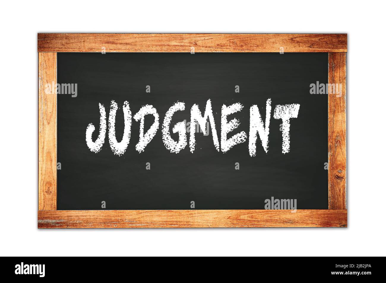 JUDGMENT text written on black wooden frame school blackboard Stock ...