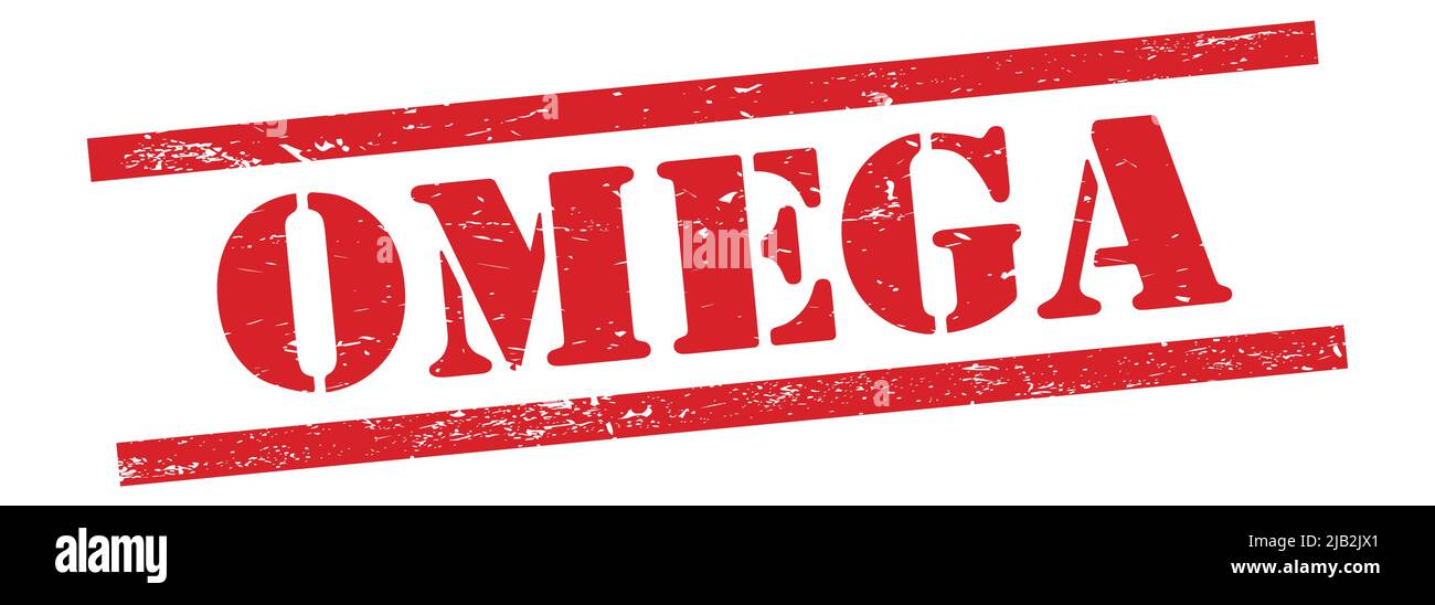 OMEGA text on red grungy vintage rubber stamp Stock Photo - Alamy
