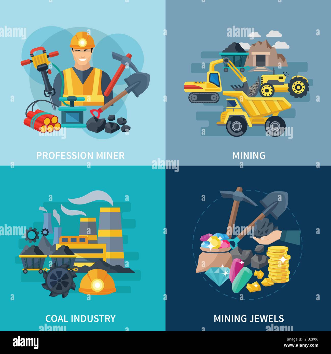 Mining design concept set with coal industry and professional miner ...