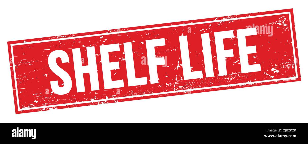 SHELF LIFE text on red grungy rectangle stamp sign Stock Photo - Alamy