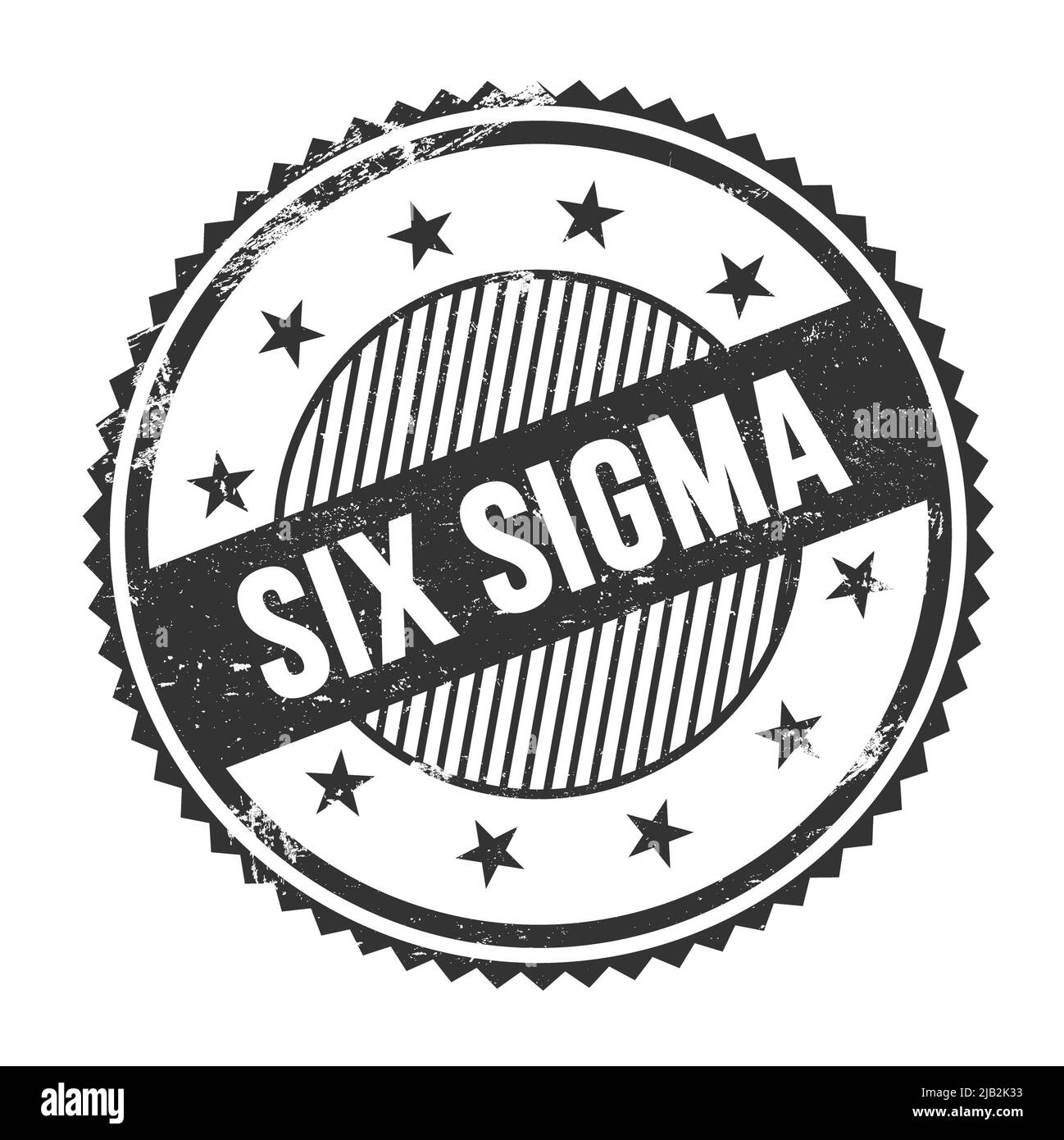 SIX SIGMA text written on black grungy zig zag borders round stamp ...