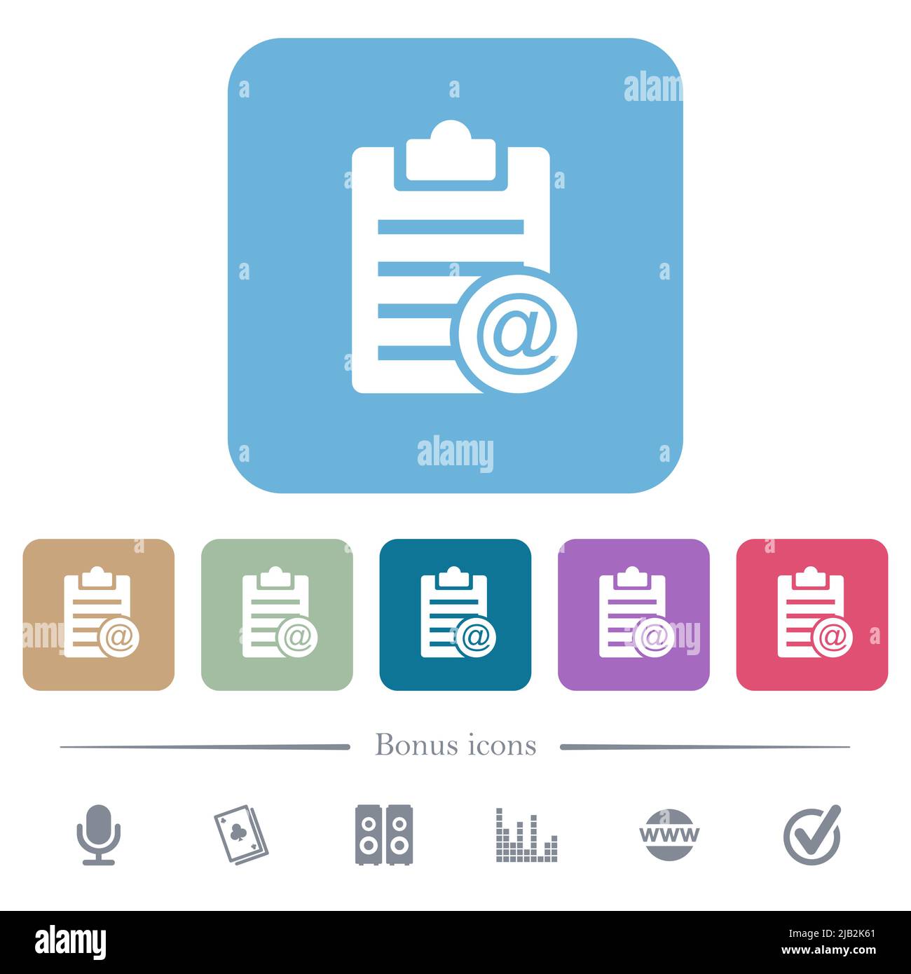 Send note as email white flat icons on color rounded square backgrounds ...