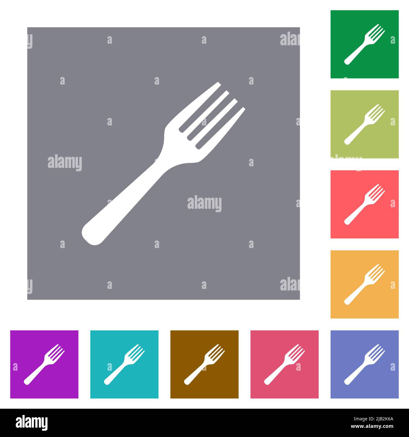 Single fork solid flat icons on simple color square backgrounds Stock ...
