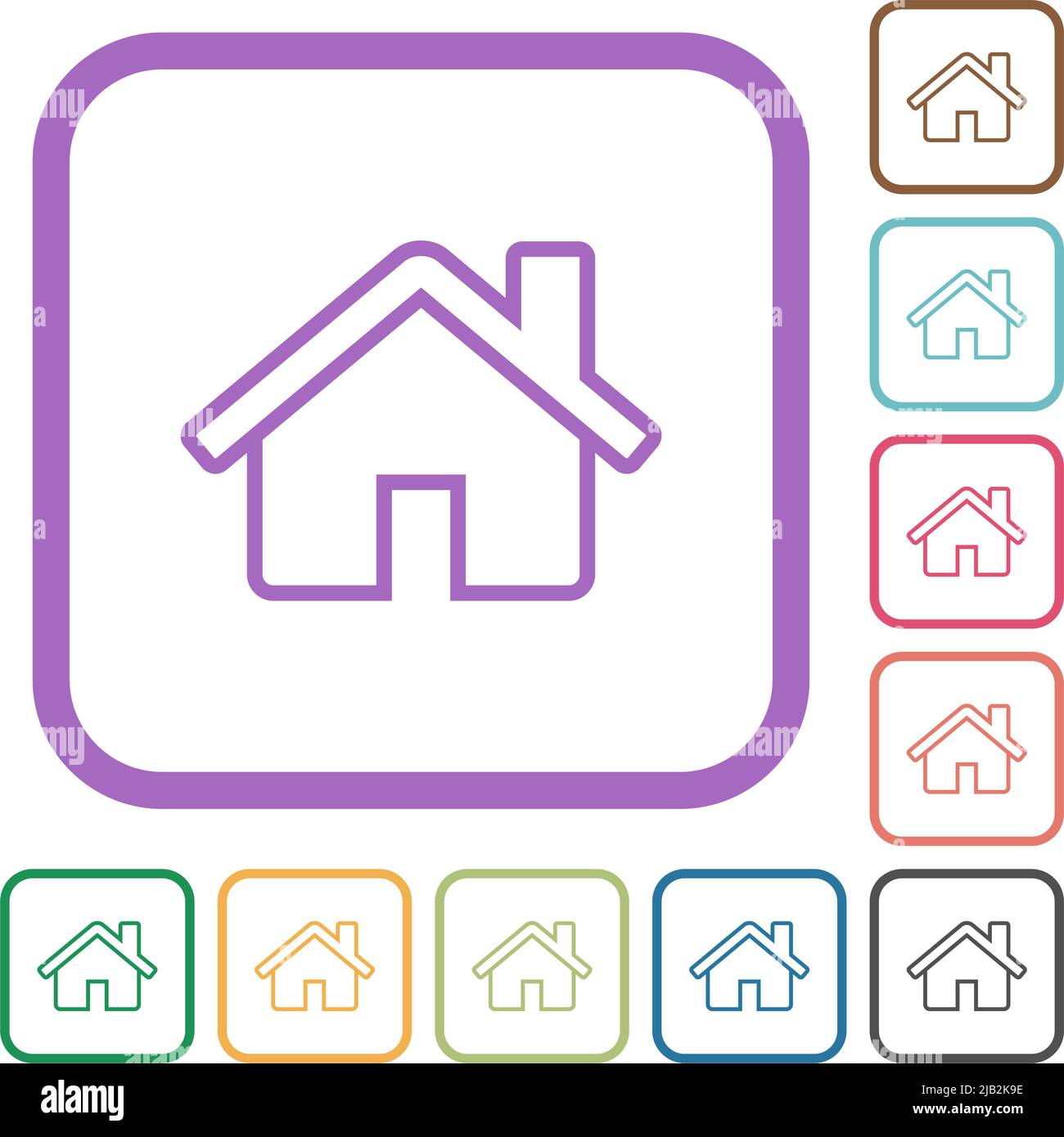 Home outline simple icons in color rounded square frames on white ...