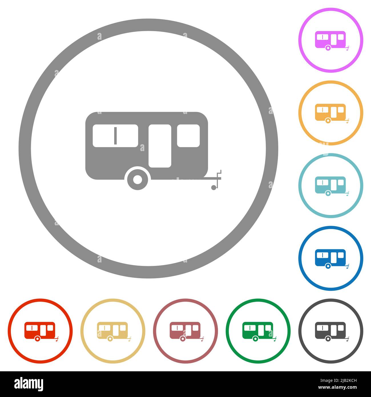 Caravan trailer flat color icons in round outlines on white background ...