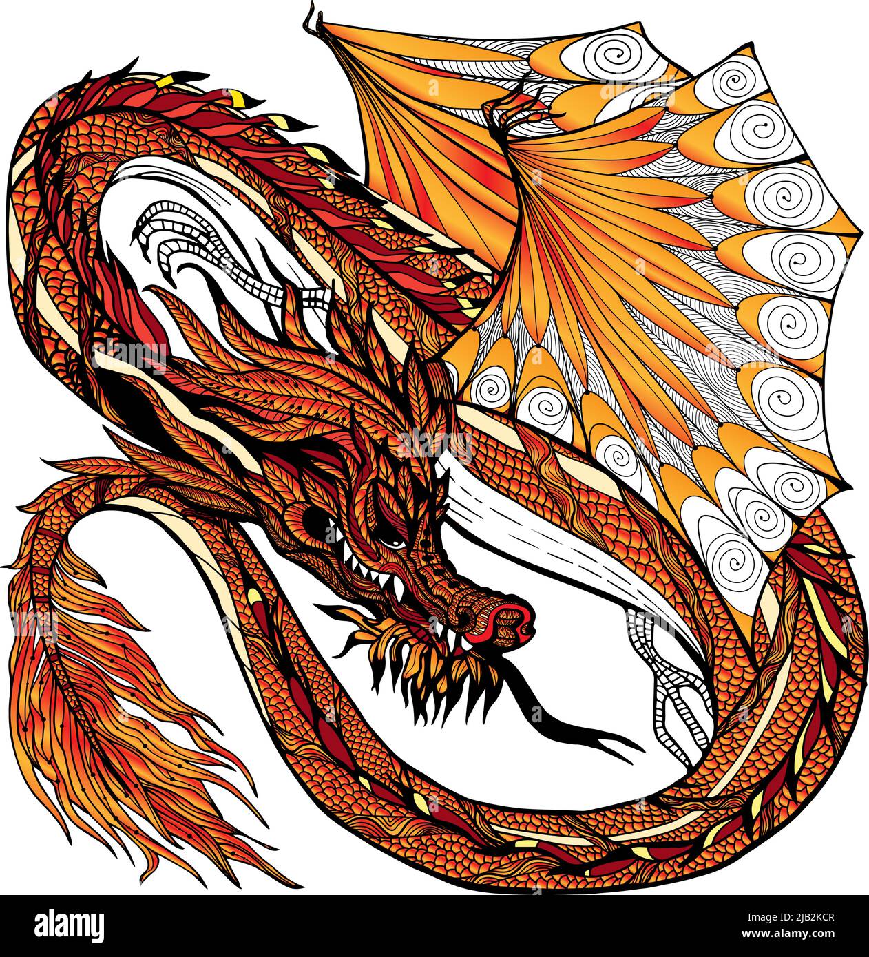 Traditional asian dragon isolated on white background hand drawn ...