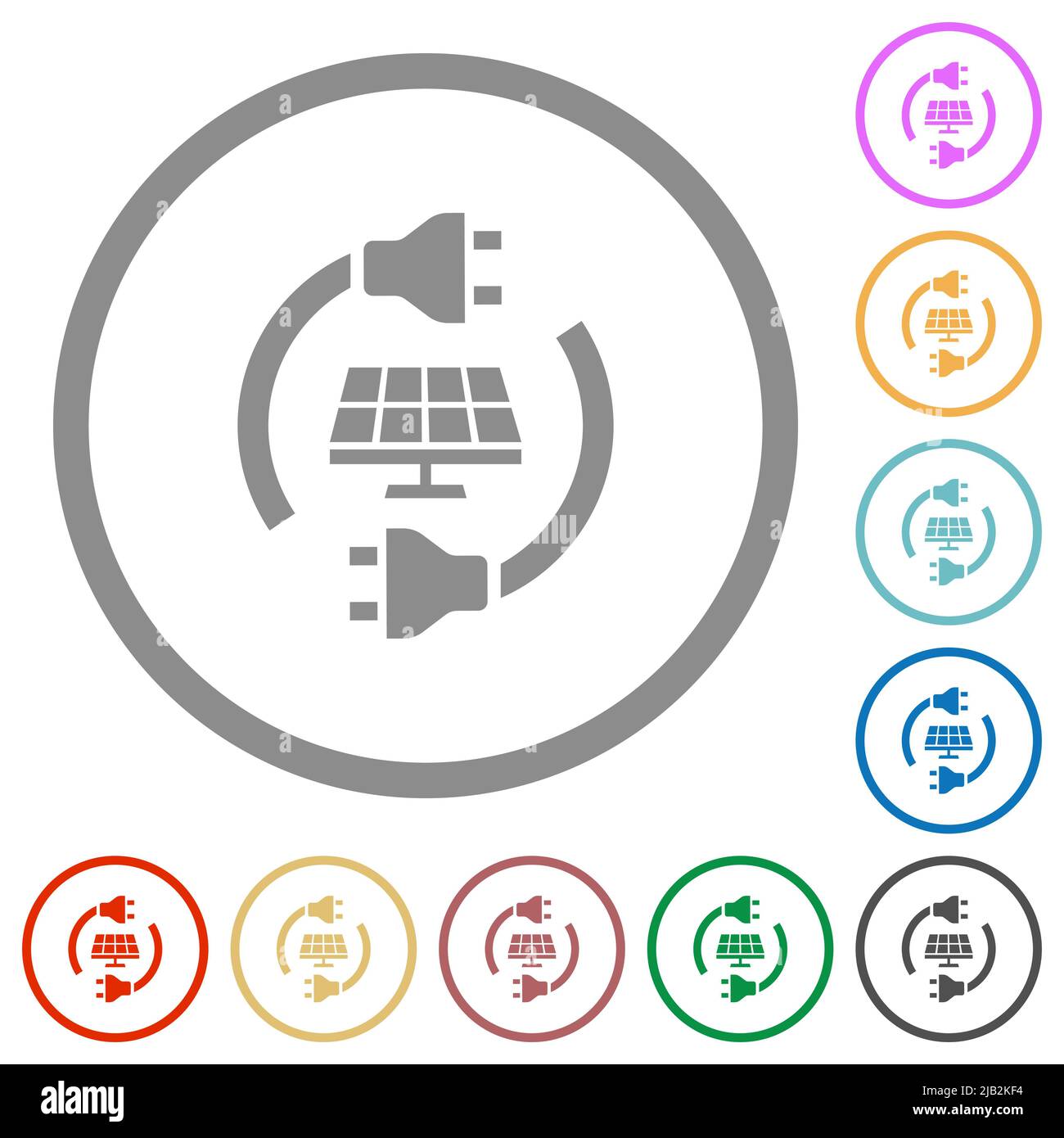 Solar energy flat color icons in round outlines on white background ...