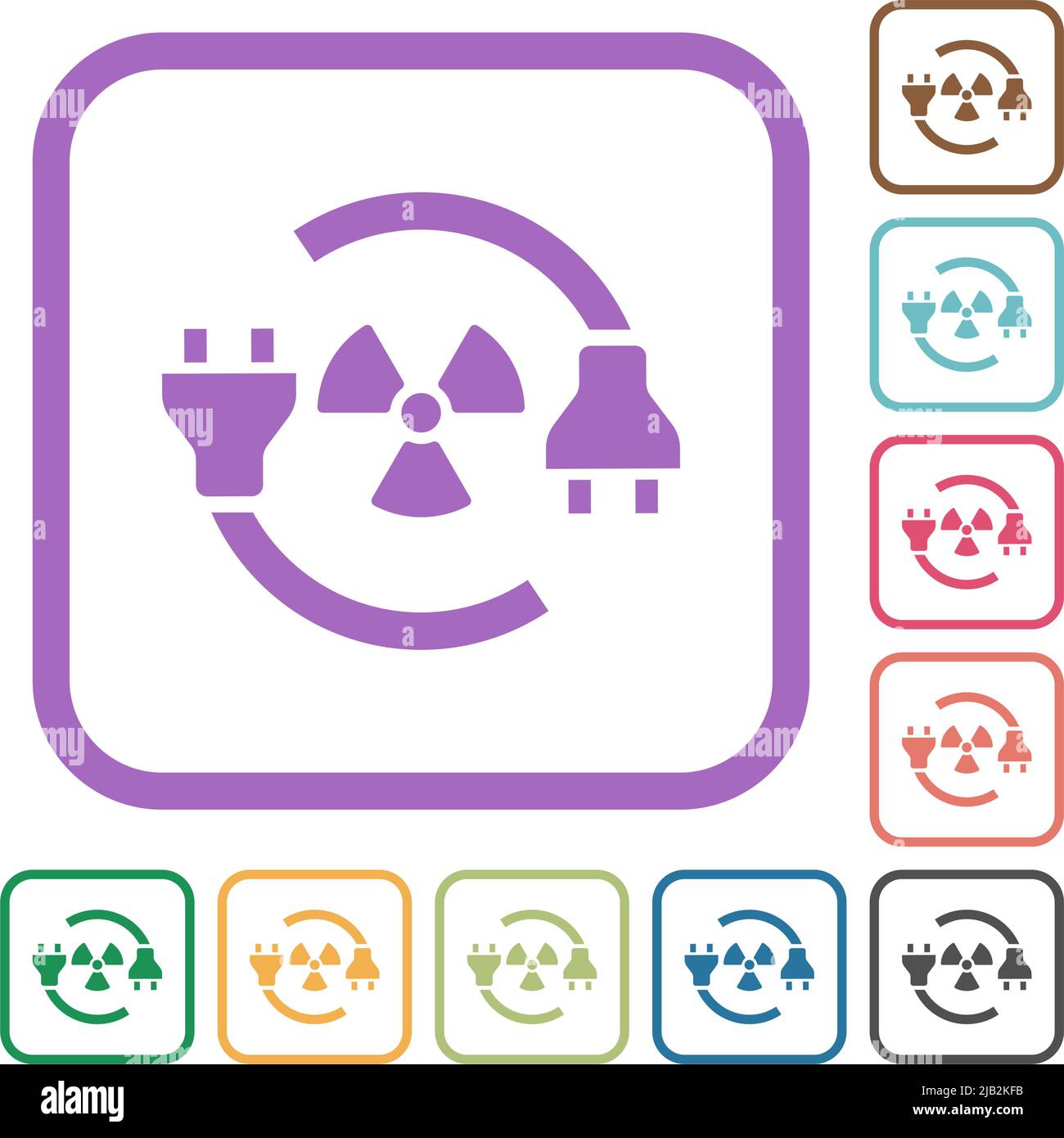Nuclear energy simple icons in color rounded square frames on white ...