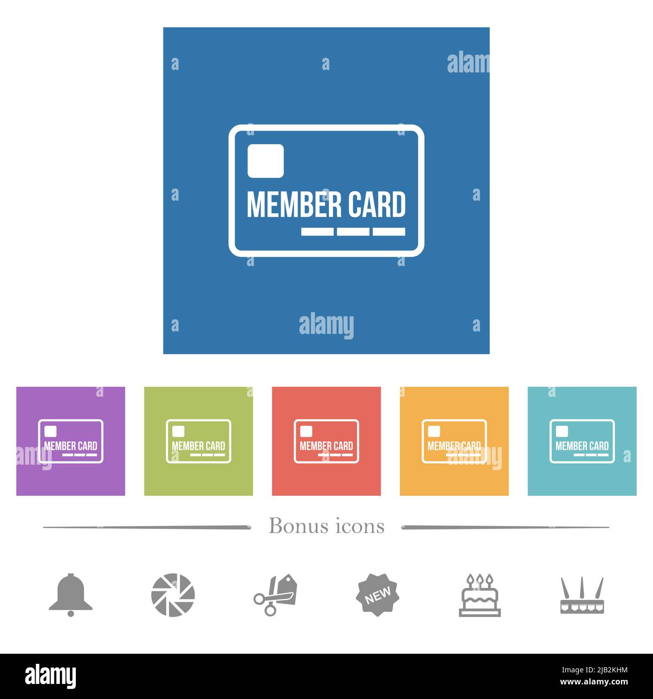 Member card outline flat white icons in square backgrounds. 6 bonus ...
