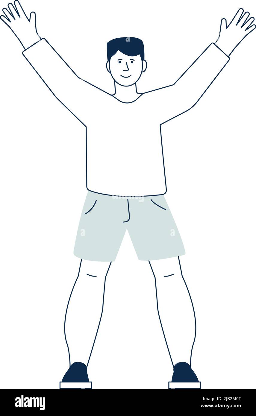 Smiling man with raised arms. Happy greeting gesture Stock Vector Image ...