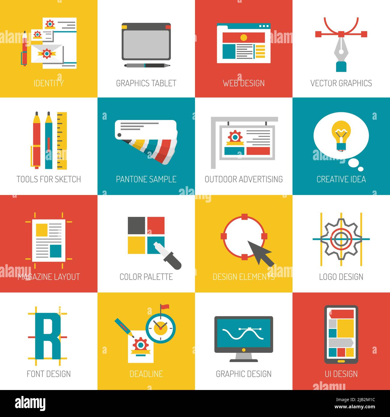 Graphic web and font design flat icons set isolated vector illustration ...