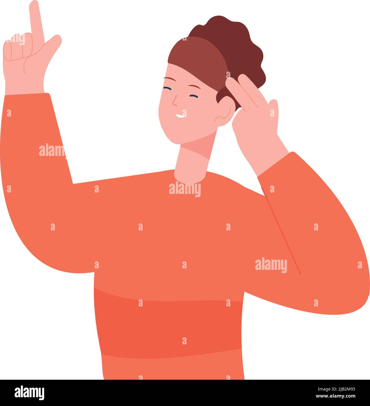 Problem solution concept. Woman pointing up with forefinger isolated on ...