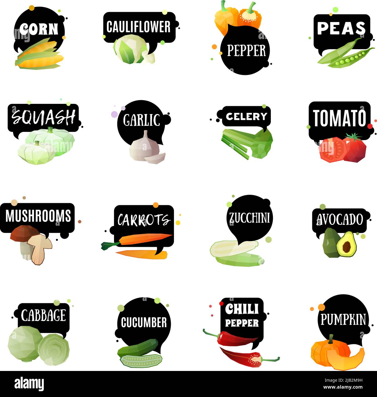 Vegetables label set with sixteen isolated garden produced green ...