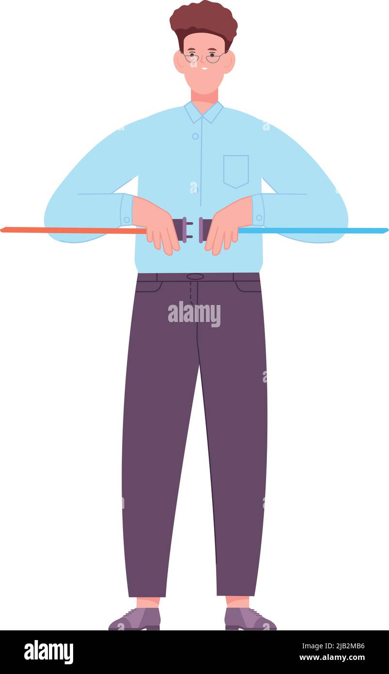 Man connecting red and blue wire. Problem solution concept isolated on ...
