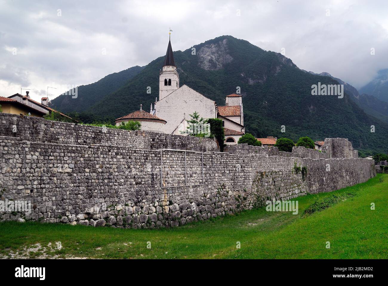 Venzone, Friuli Venezia Giulia, italy. the medieval walls and cathedral ...