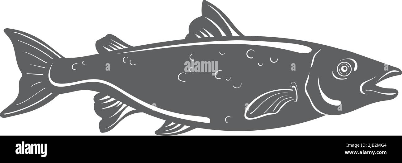 Salmon black logo. River fish icon. Underwater animal isolated on white ...