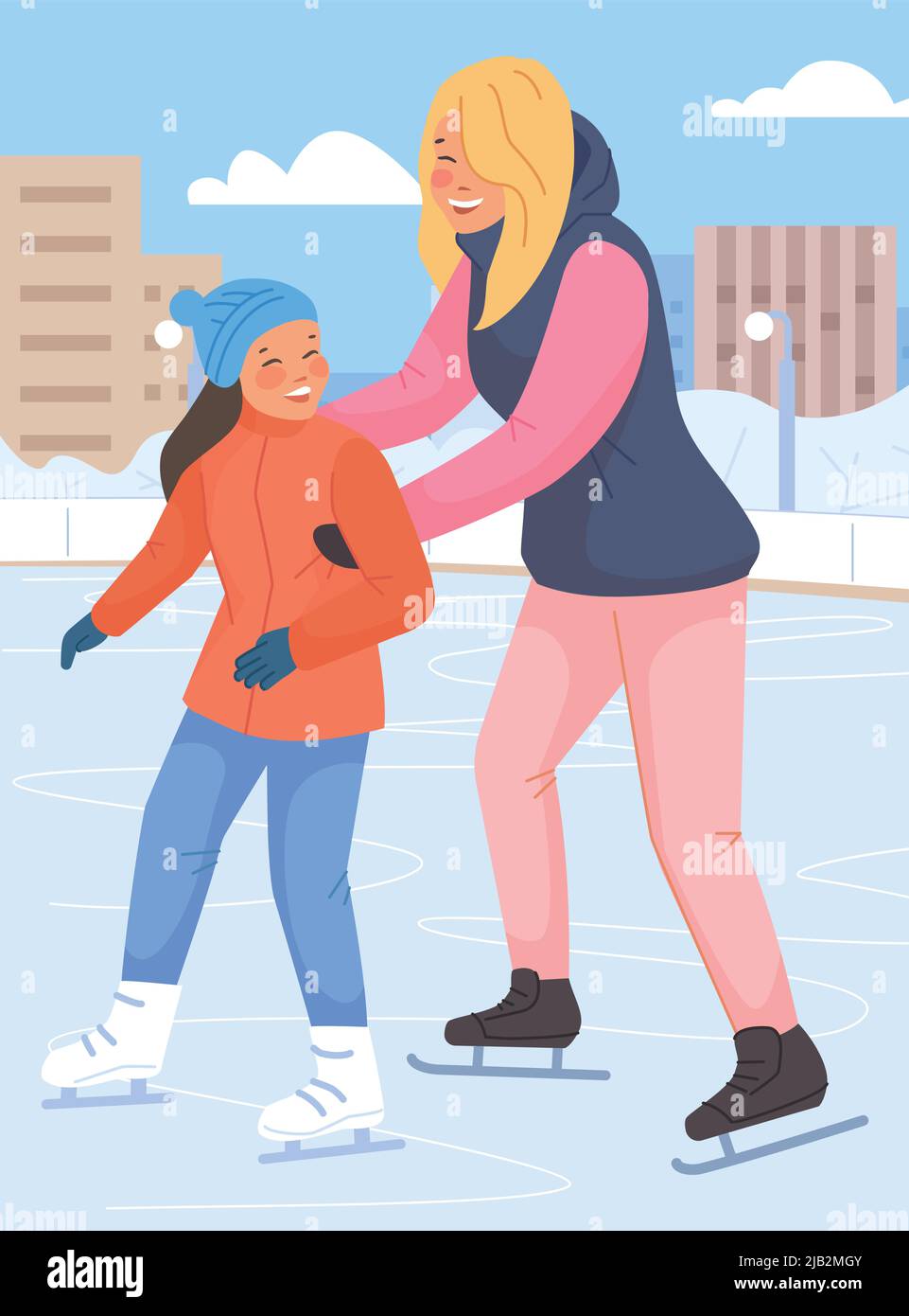 Teaching kid how to ice skate Stock Vector Images - Alamy