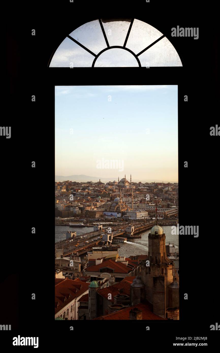 View of Istanbul through a gothic arched window Stock Photo - Alamy