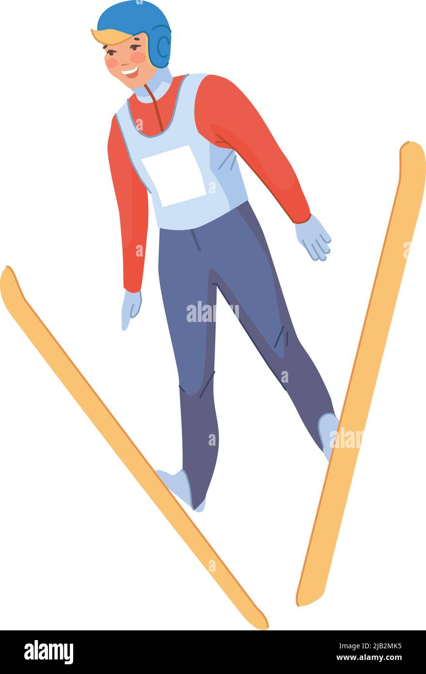 Happy skiier jumping on snow slope. Winter joy isolated on white ...